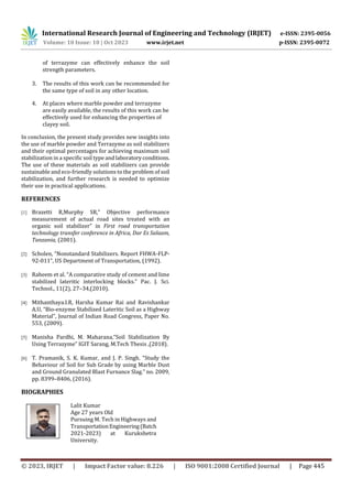 Effectiveness of Marble Powder and Terrazyme as natural Soil Stabilizer ...