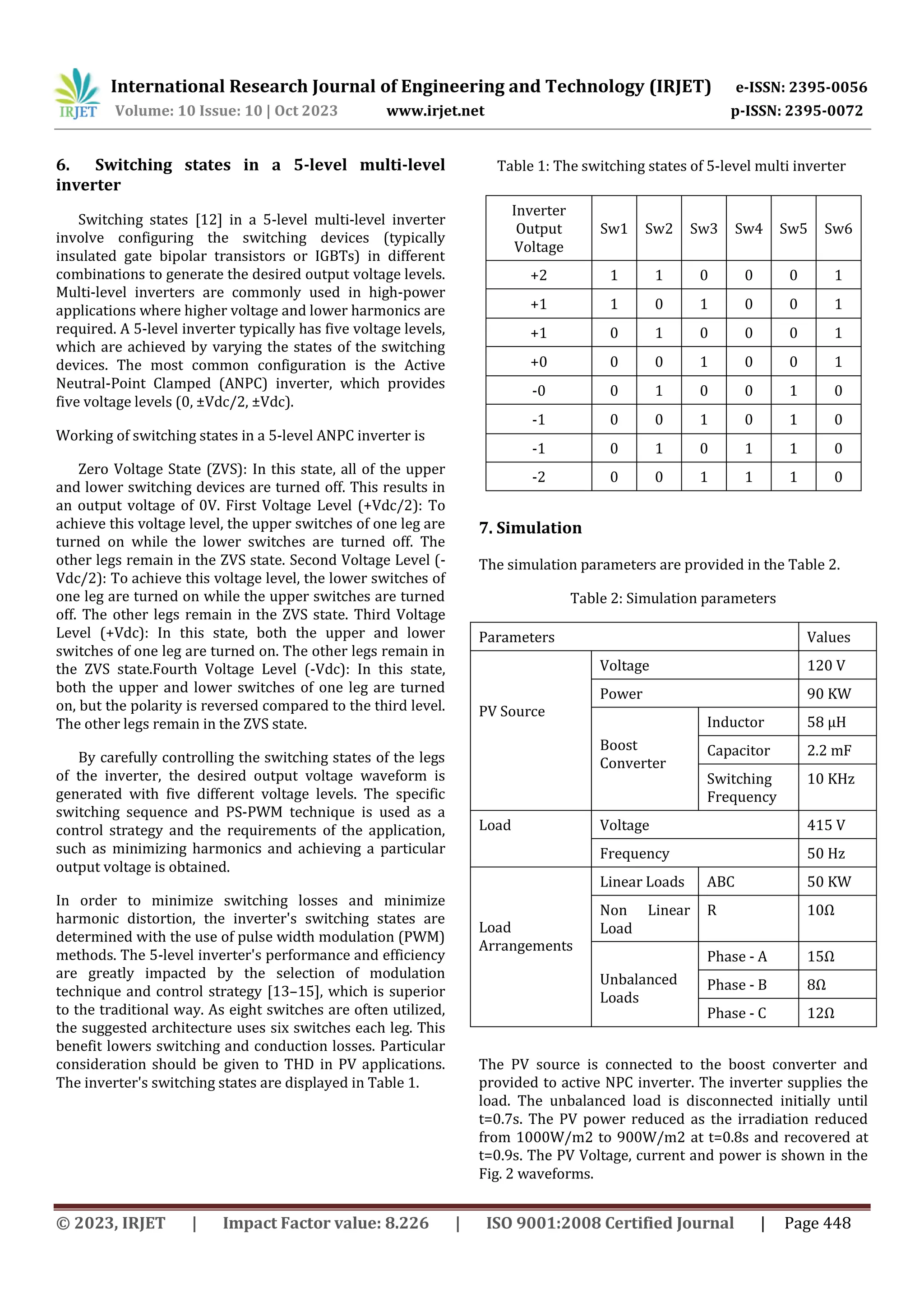 Power Quality Analysis Using Active NPC Multilevel inverter in PV sourced stand alone micro grid ...