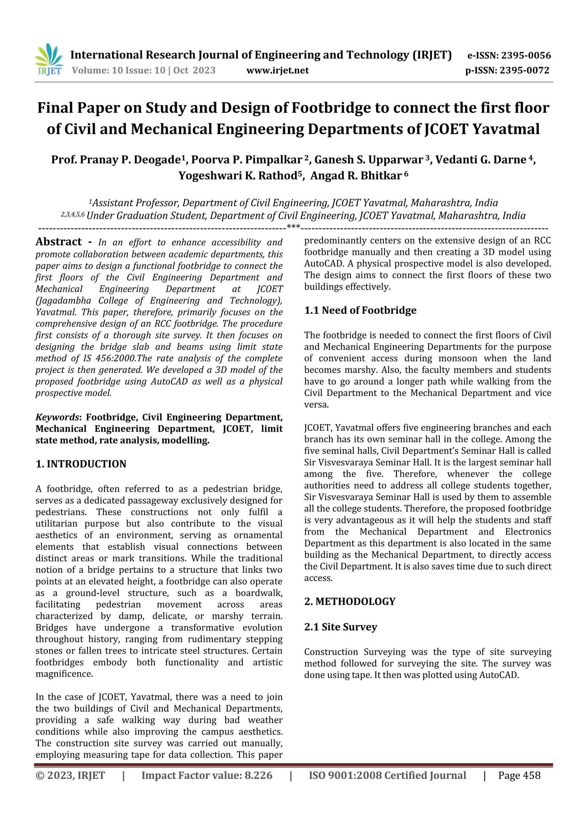 Final Paper on Study and Design of Footbridge to connect the first ...