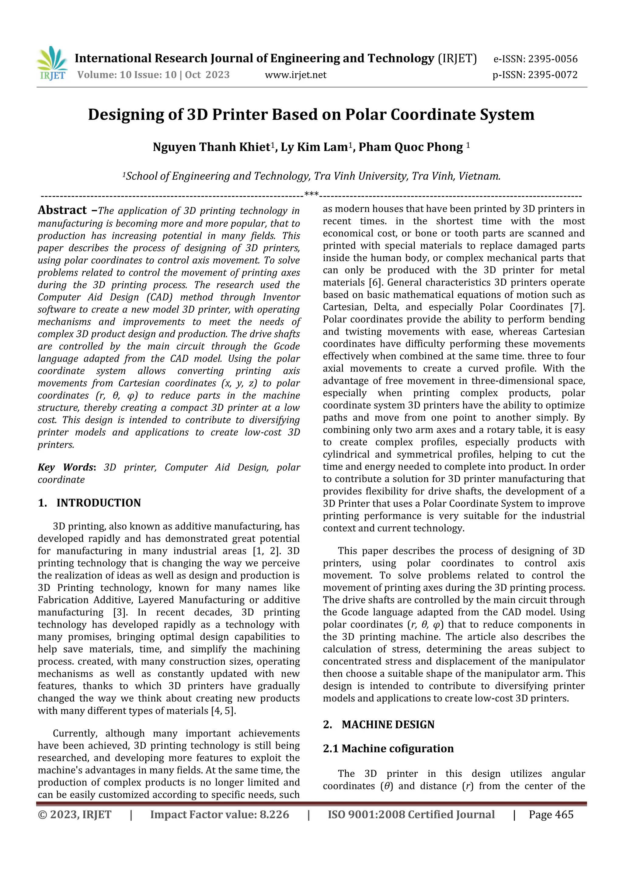 Designing of 3D Printer Based on Polar Coordinate System | PDF