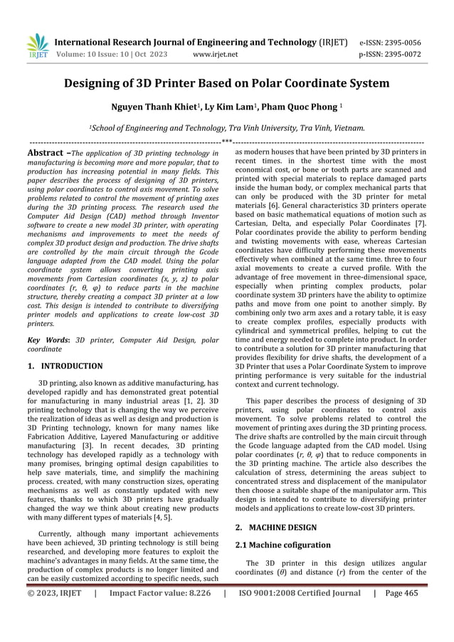 Designing of 3D Printer Based on Polar Coordinate System | PDF