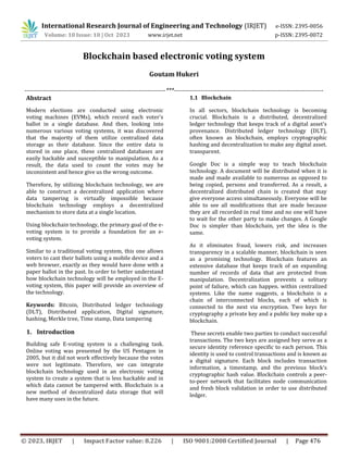 Blockchain based electronic voting system | PDF