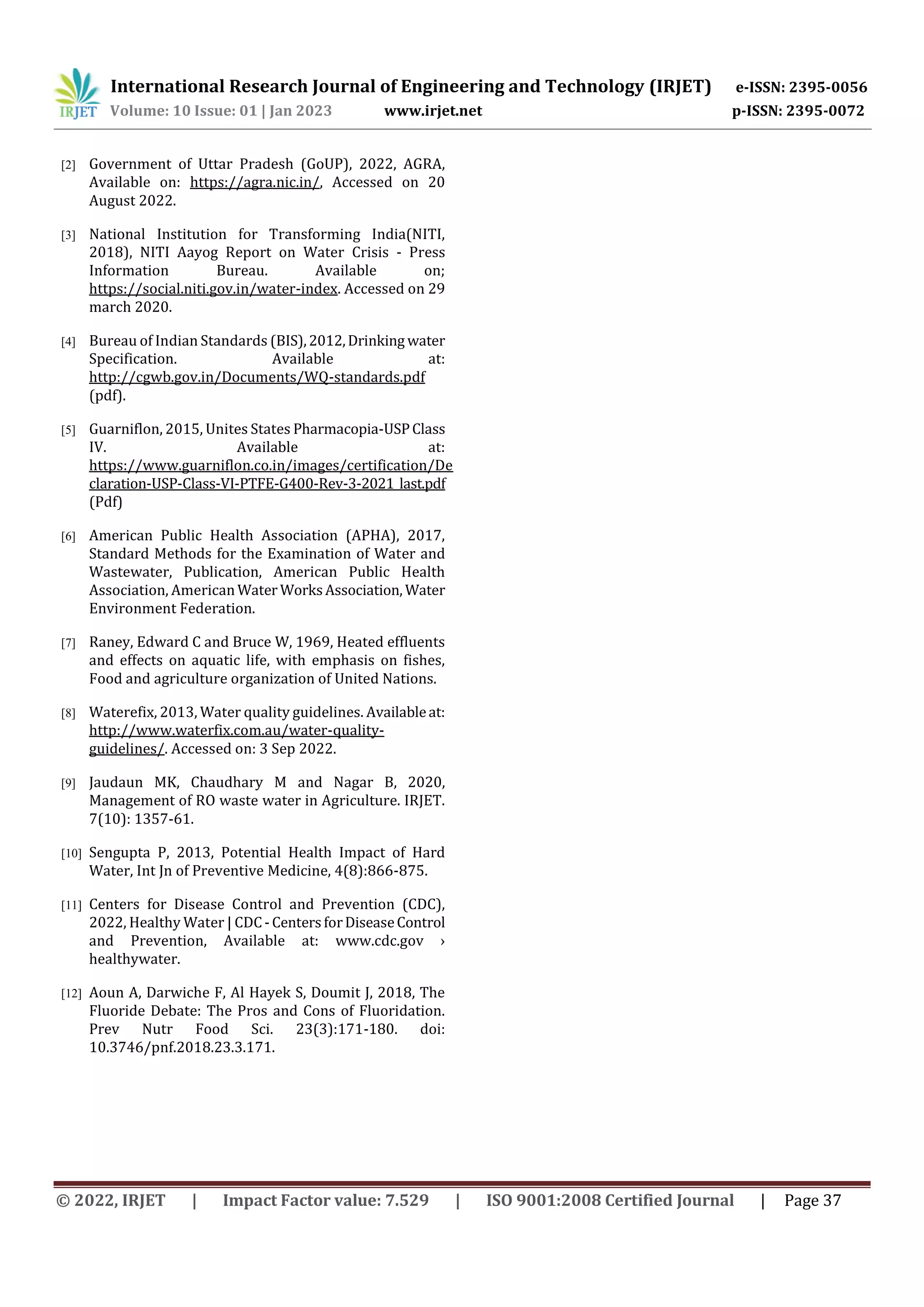 Physico-Chemical Analysis of Groundwater, RO Water, RO Waste Water and ...