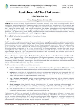 Security Issues in IoT-Based Environments | PDF