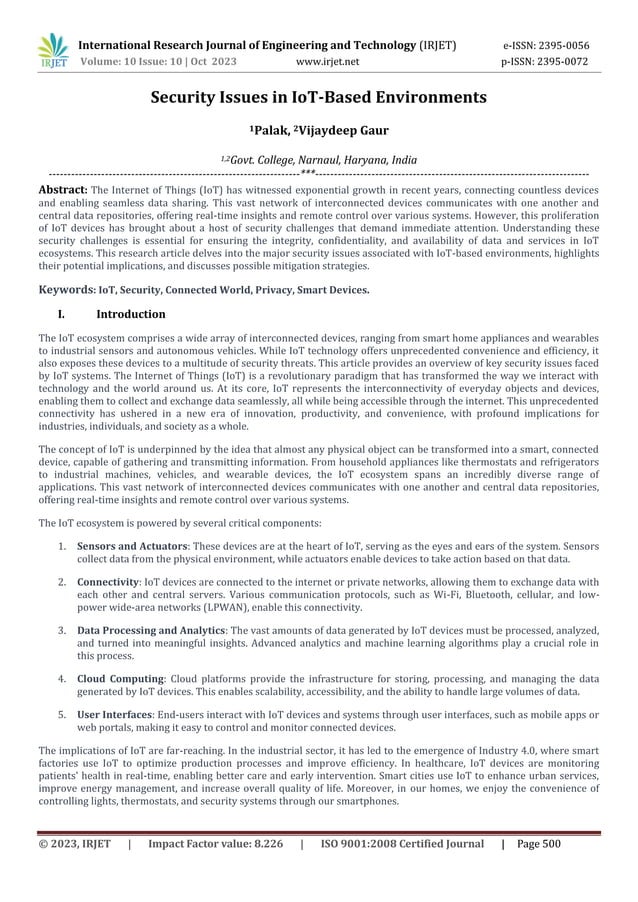 Security Issues in IoT-Based Environments | PDF