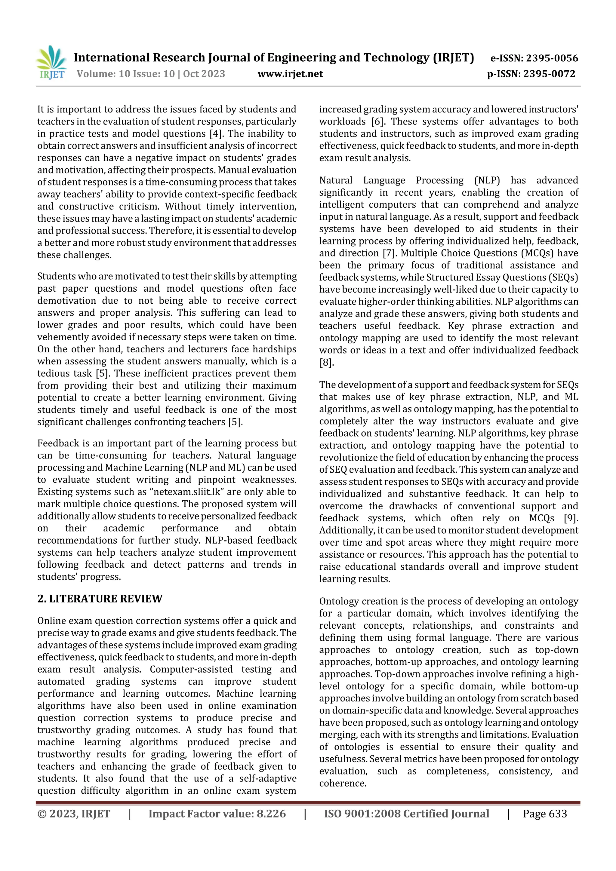 Study Support and Feedback System Using Natural Language Processing | PDF