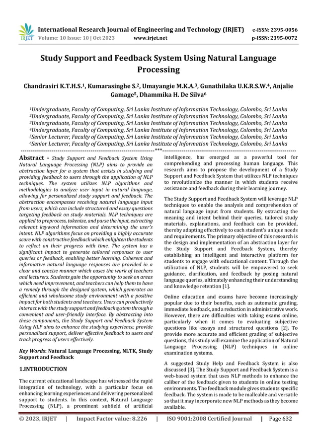Study Support and Feedback System Using Natural Language Processing | PDF | Computer Software ...