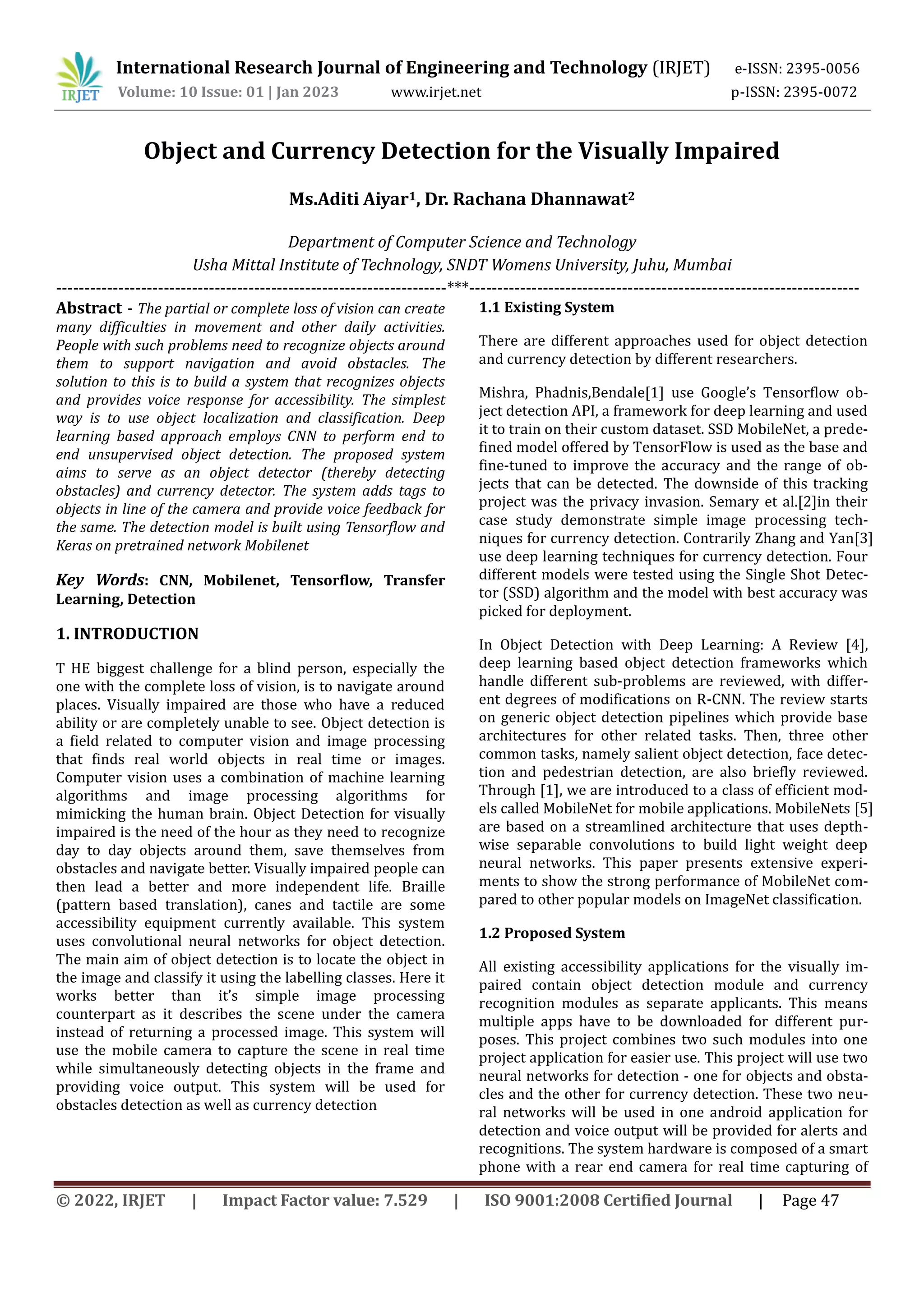 Object and Currency Detection for the Visually Impaired | PDF