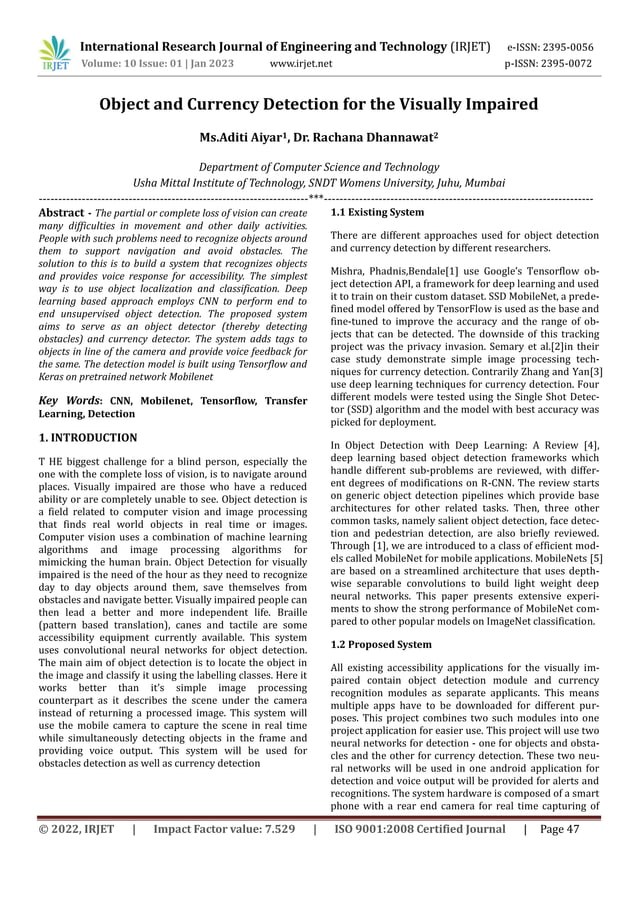 Object and Currency Detection for the Visually Impaired | PDF | Technology Industry | Industries