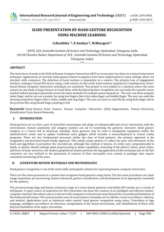 SLIDE PRESENTATION BY HAND GESTURE RECOGNITION USING MACHINE LEARNING | PDF