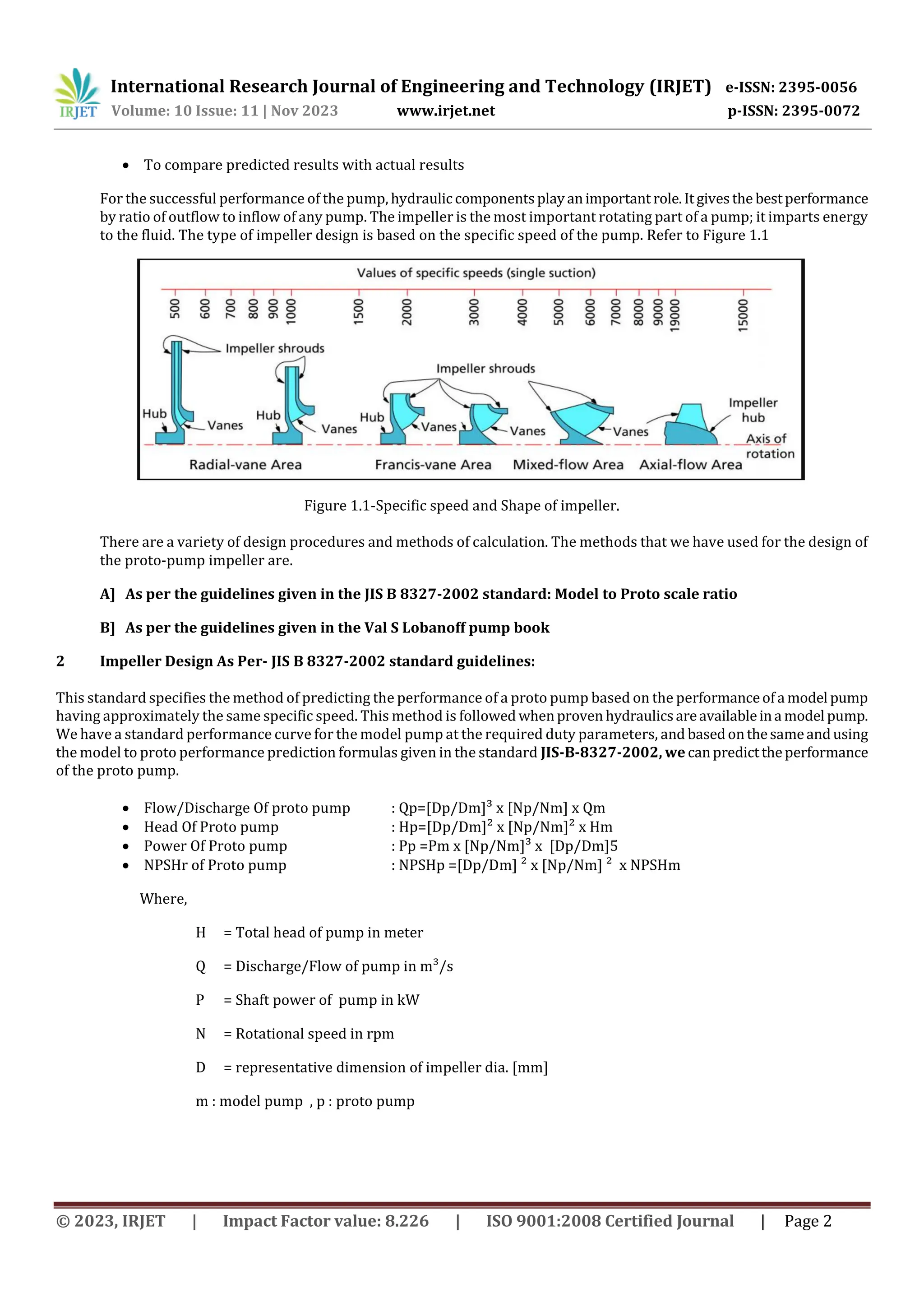 Centrifugal Pump Impeller Design by Model to Proto Method and Its ...
