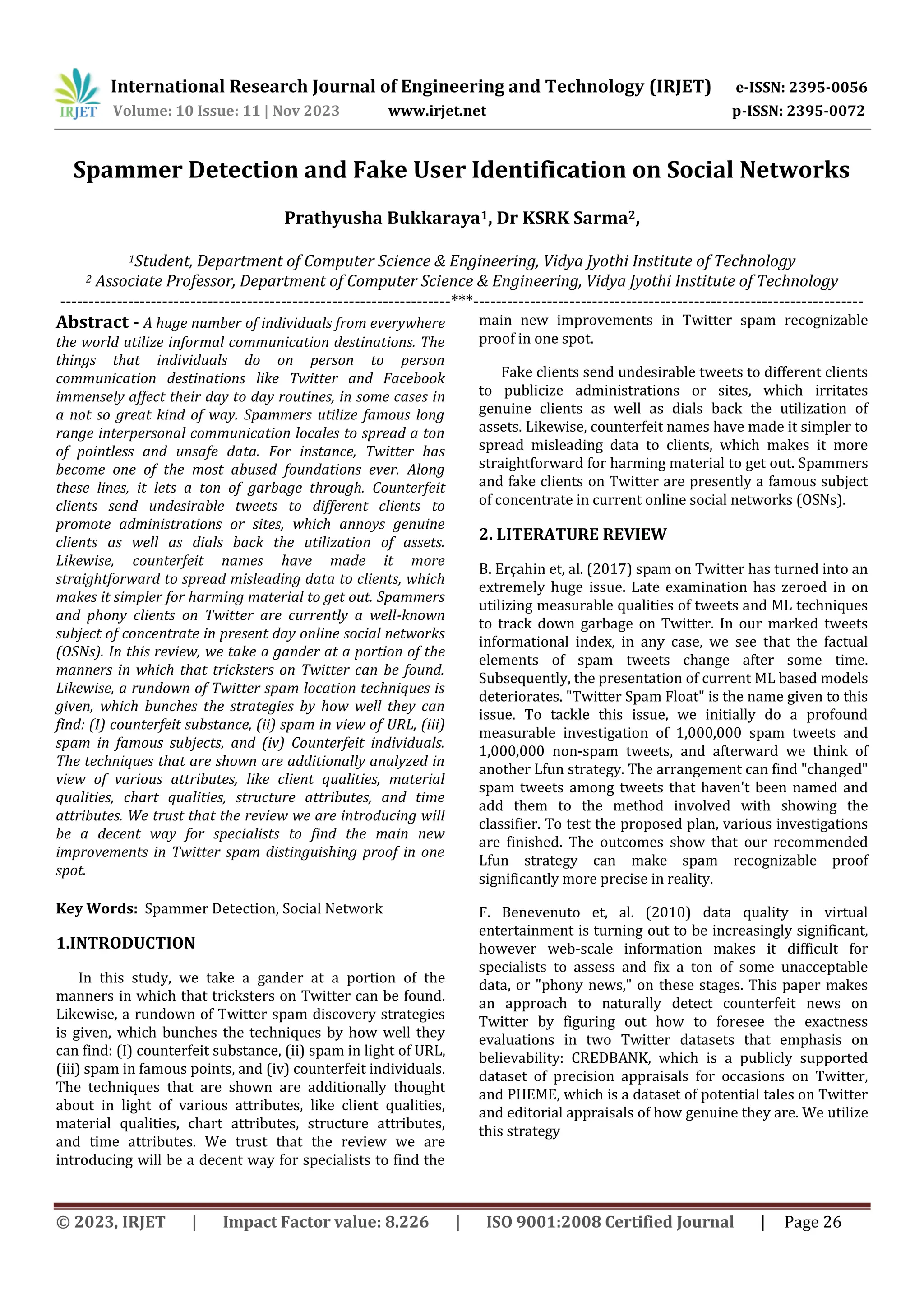 Spammer Detection and Fake User Identification on Social Networks | PDF