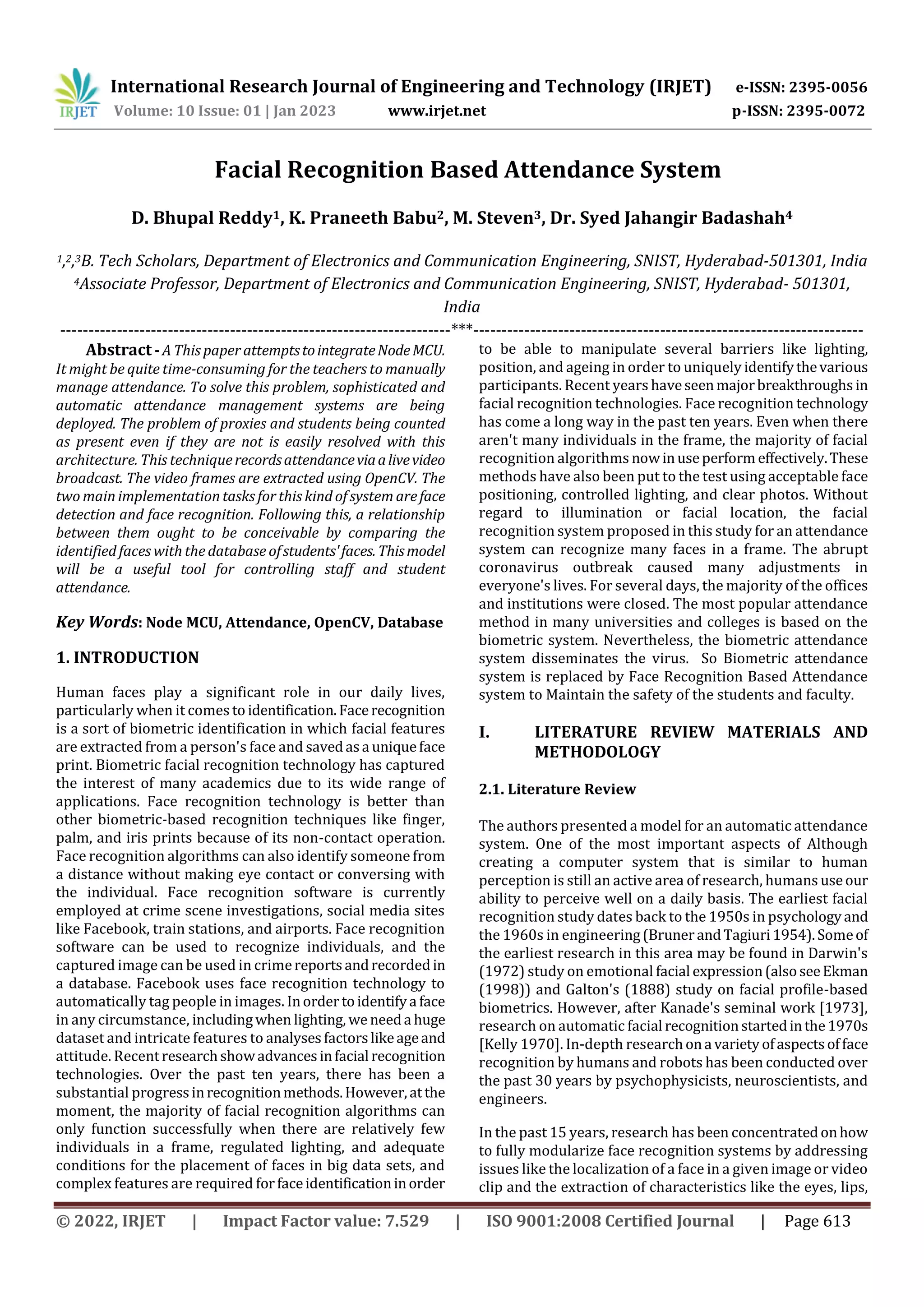 Facial Recognition Based Attendance System | PDF