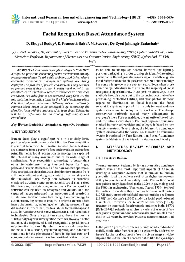 Facial Recognition Based Attendance System | PDF