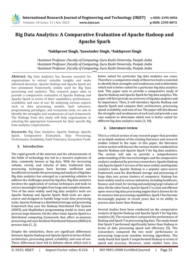 Big Data Analytics: A Comparative Evaluation of Apache Hadoop and Apache Spark | PDF