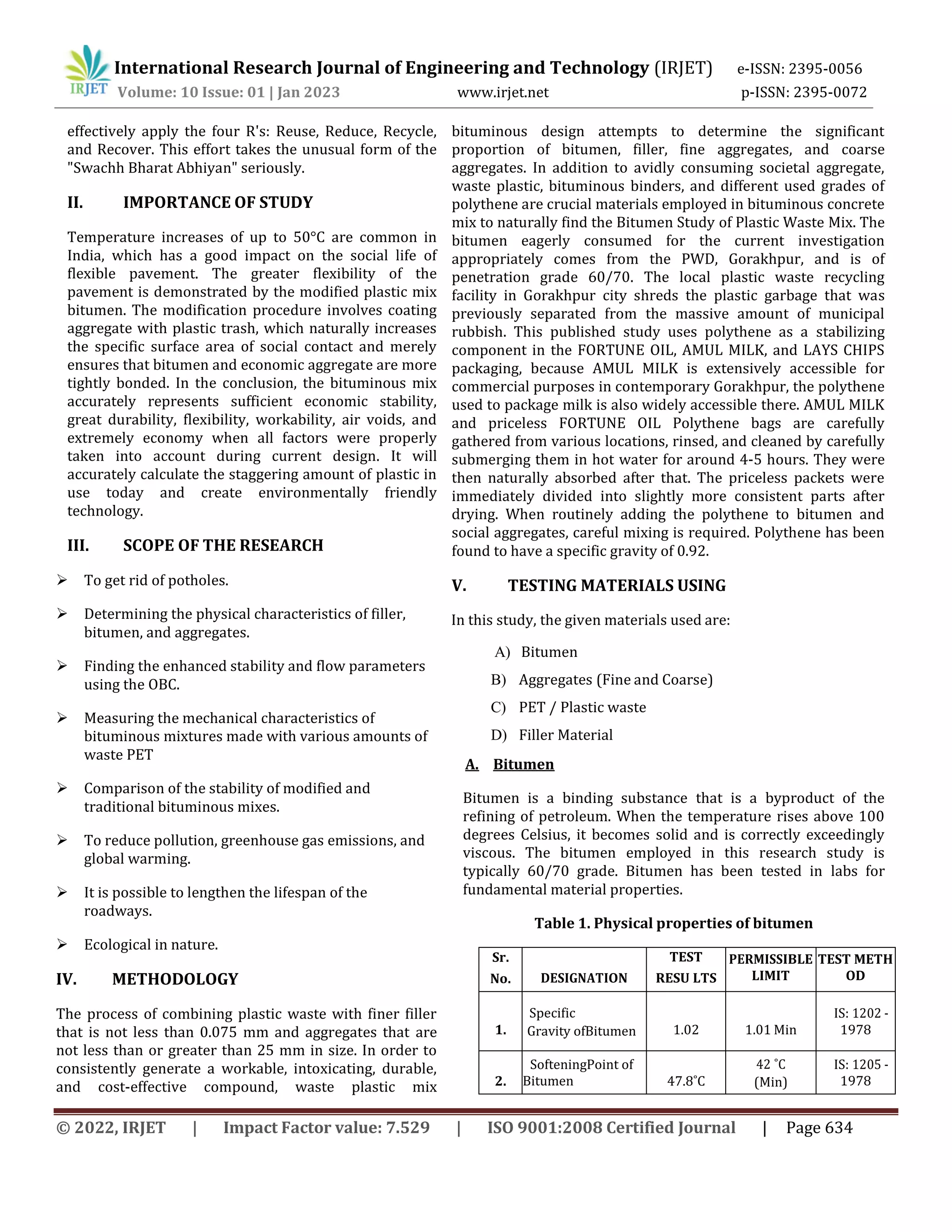 Study of Plastic Waste Mix Bitumen | PDF