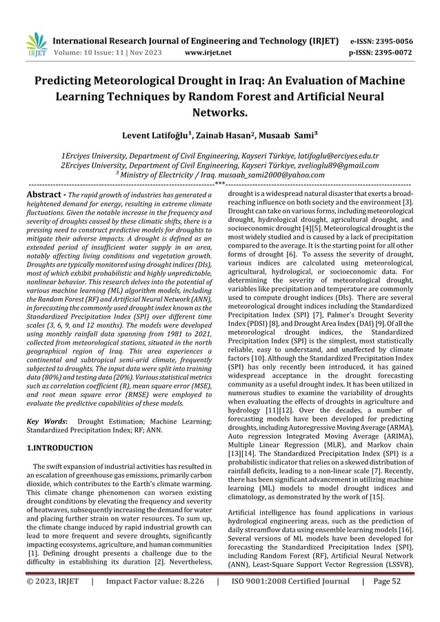 Predicting Meteorological Drought in Iraq: An Evaluation of Machine Learning Techniques by ...