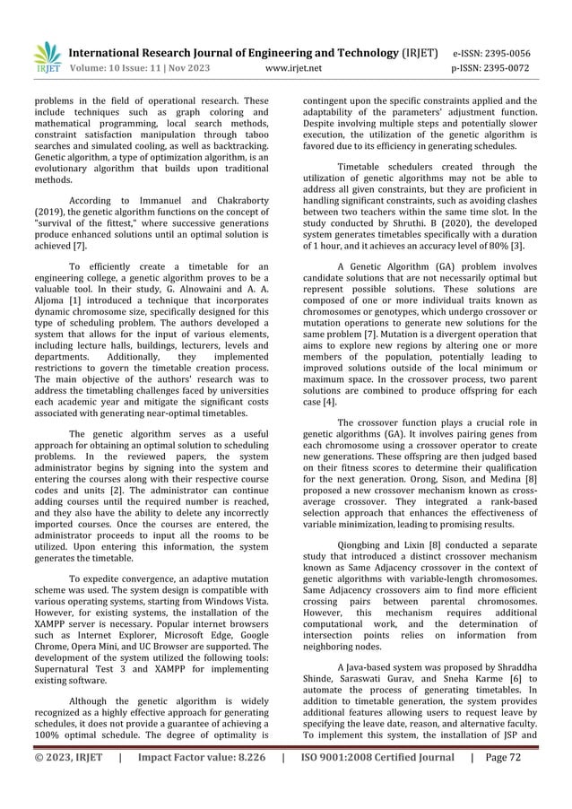 Timetable Generator Using Genetic Algorithm | PDF