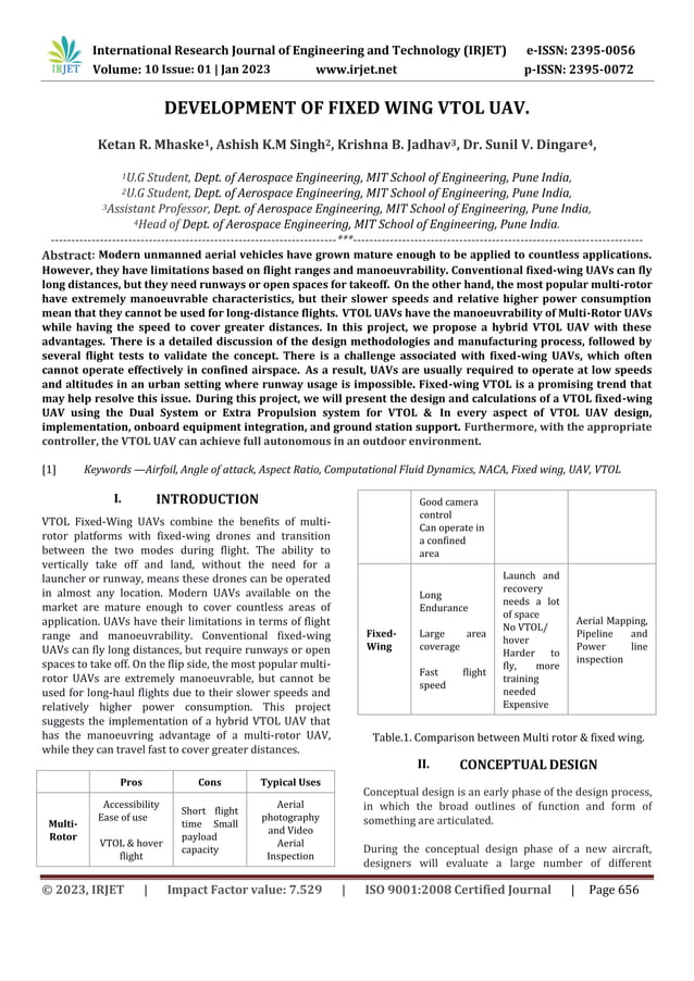 DEVELOPMENT OF FIXED WING VTOL UAV. | PDF