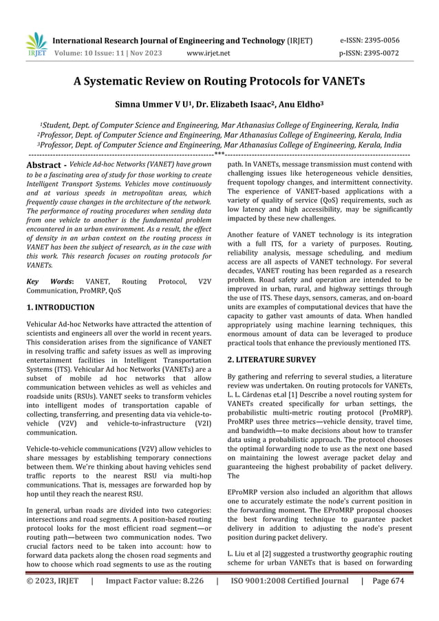 A Systematic Review on Routing Protocols for VANETs | PDF