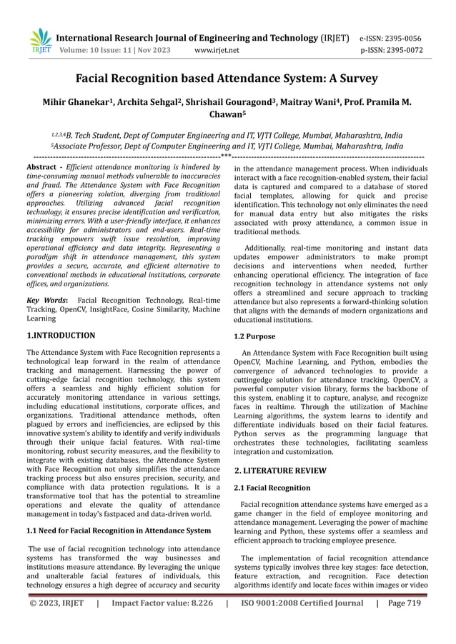Facial Recognition based Attendance System: A Survey | PDF