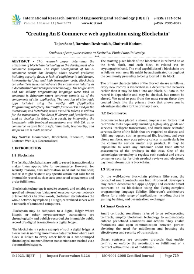 Creating An E-Commerce web application using Blockchain | PDF