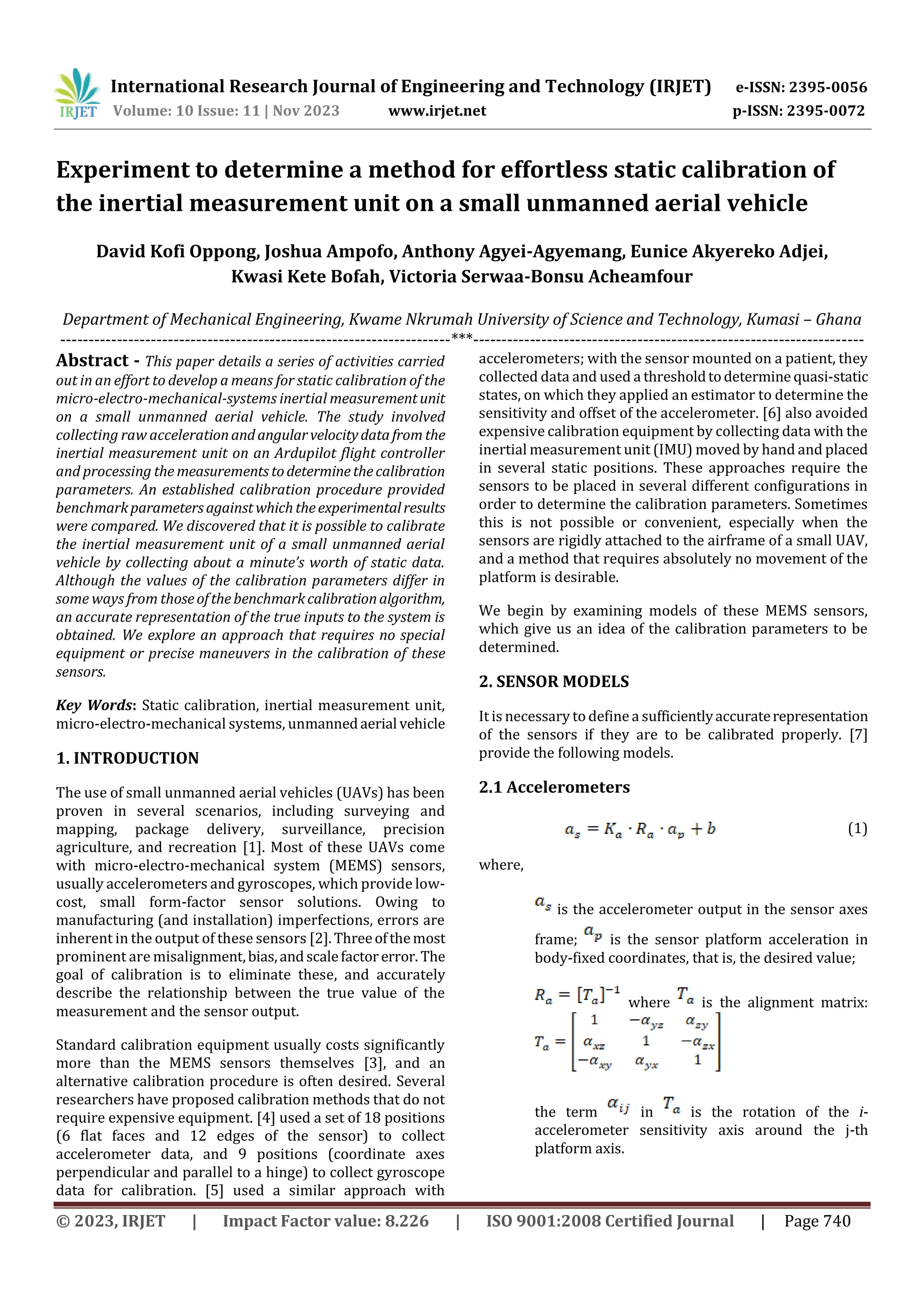 Experiment to determine a method for effortless static calibration of the inertial measurement ...
