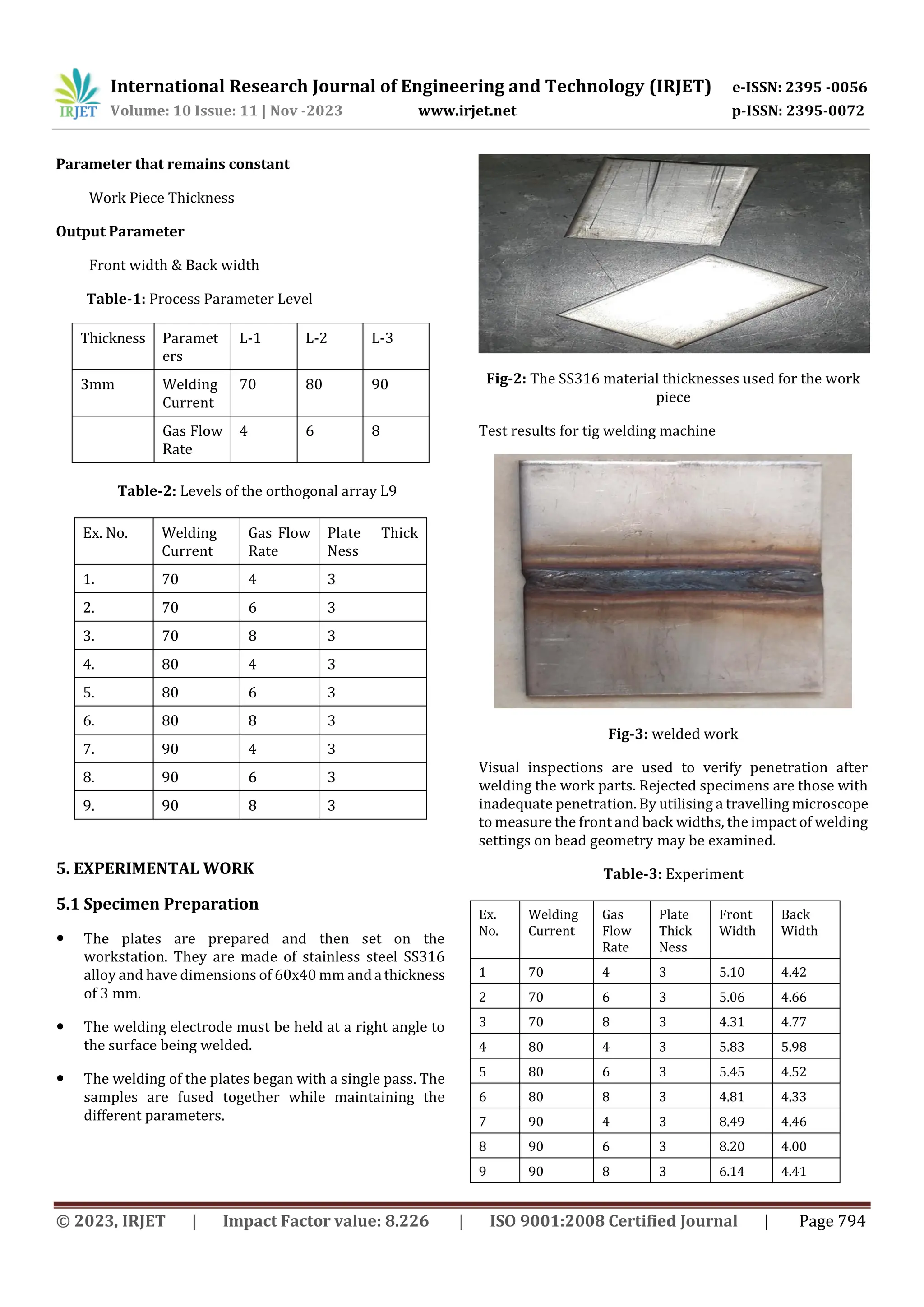Optimization of TIG Welding Process Parameters With SS316 Material Using Taguchi Design | PDF