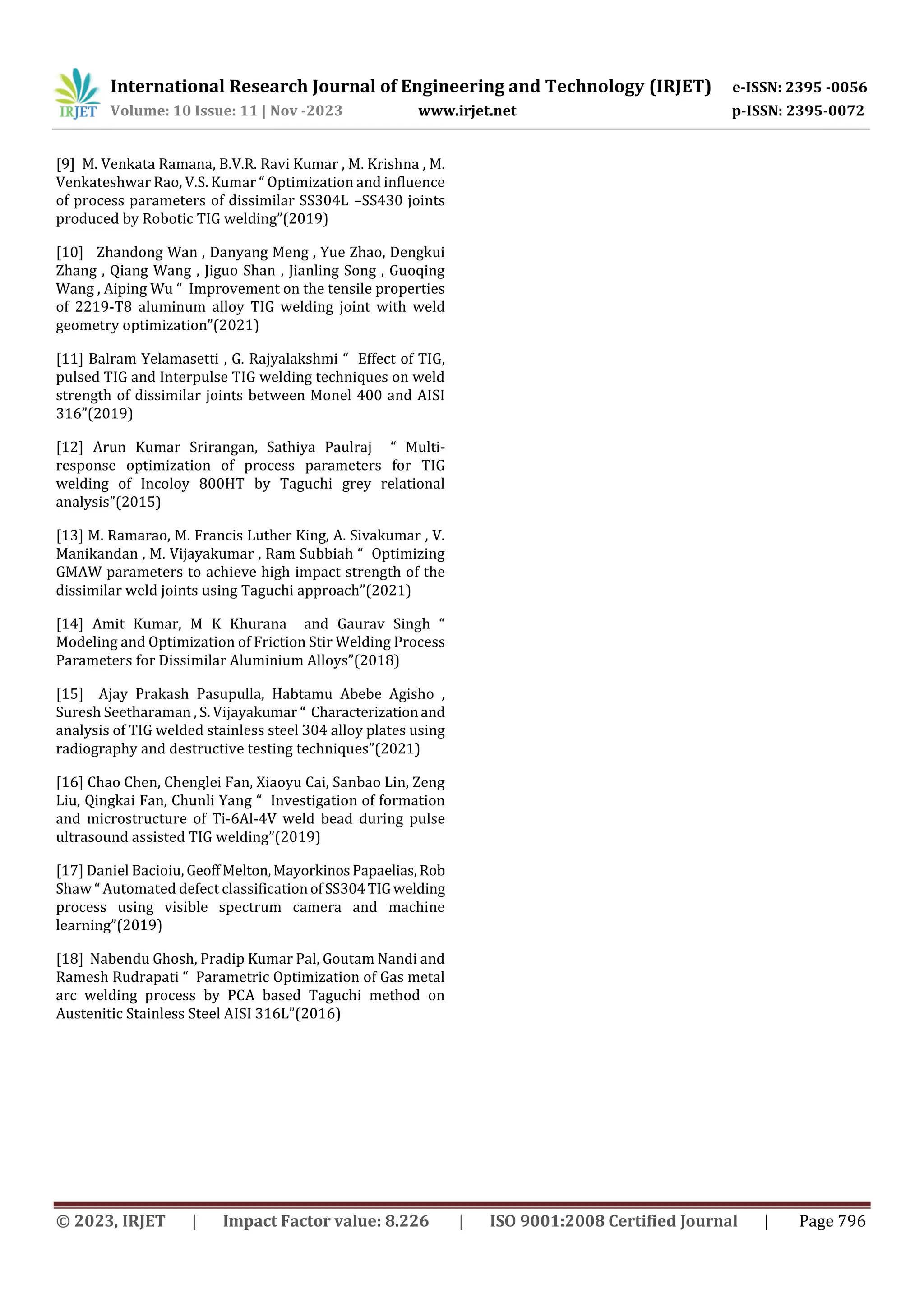 Optimization Of Tig Welding Process Parameters With Ss316 Material Using Taguchi Design Pdf