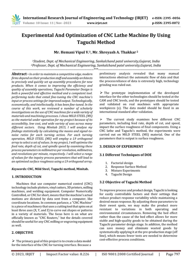 Experimental And Optimization of CNC Lathe Machine By Using Taguchi Method | PDF