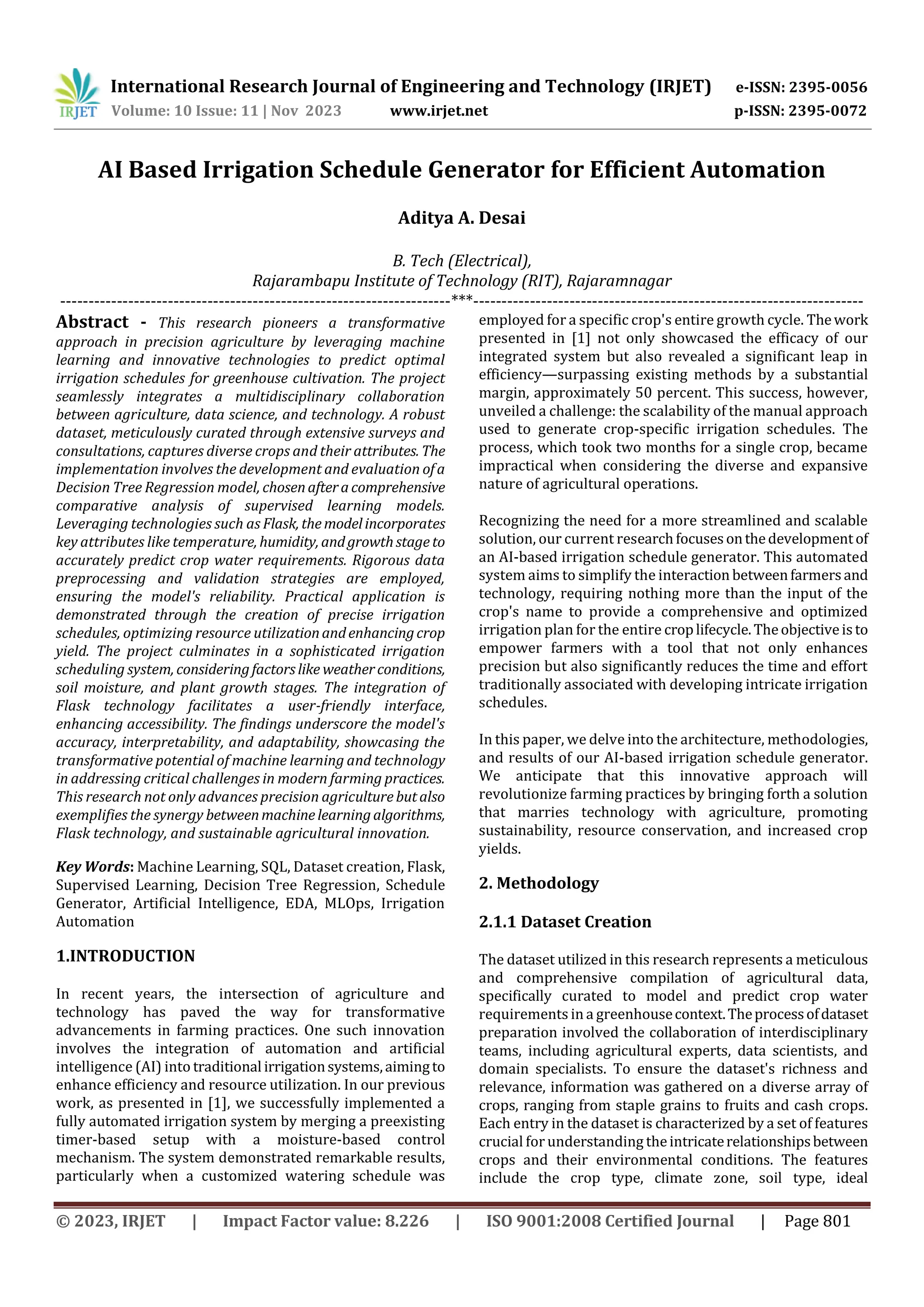 AI Based Irrigation Schedule Generator for Efficient Automation | PDF