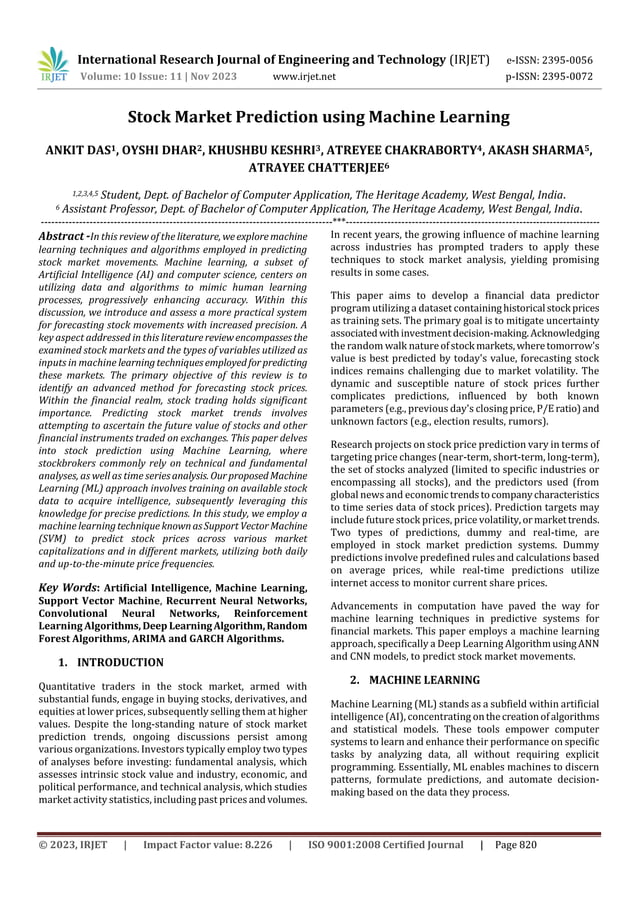 Stock Market Prediction using Machine Learning | PDF