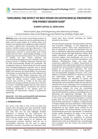 “EXPLORING THE EFFECT OF RICE STRAW ON GEOTECHNICAL PROPERTIES FOR ...
