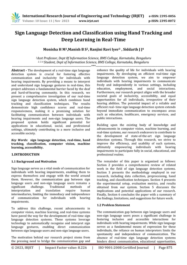 Sign Language Detection and Classification using Hand Tracking and Deep ...