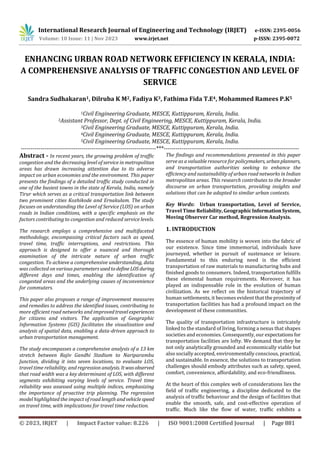 ENHANCING URBAN ROAD NETWORK EFFICIENCY IN KERALA, INDIA: A ...