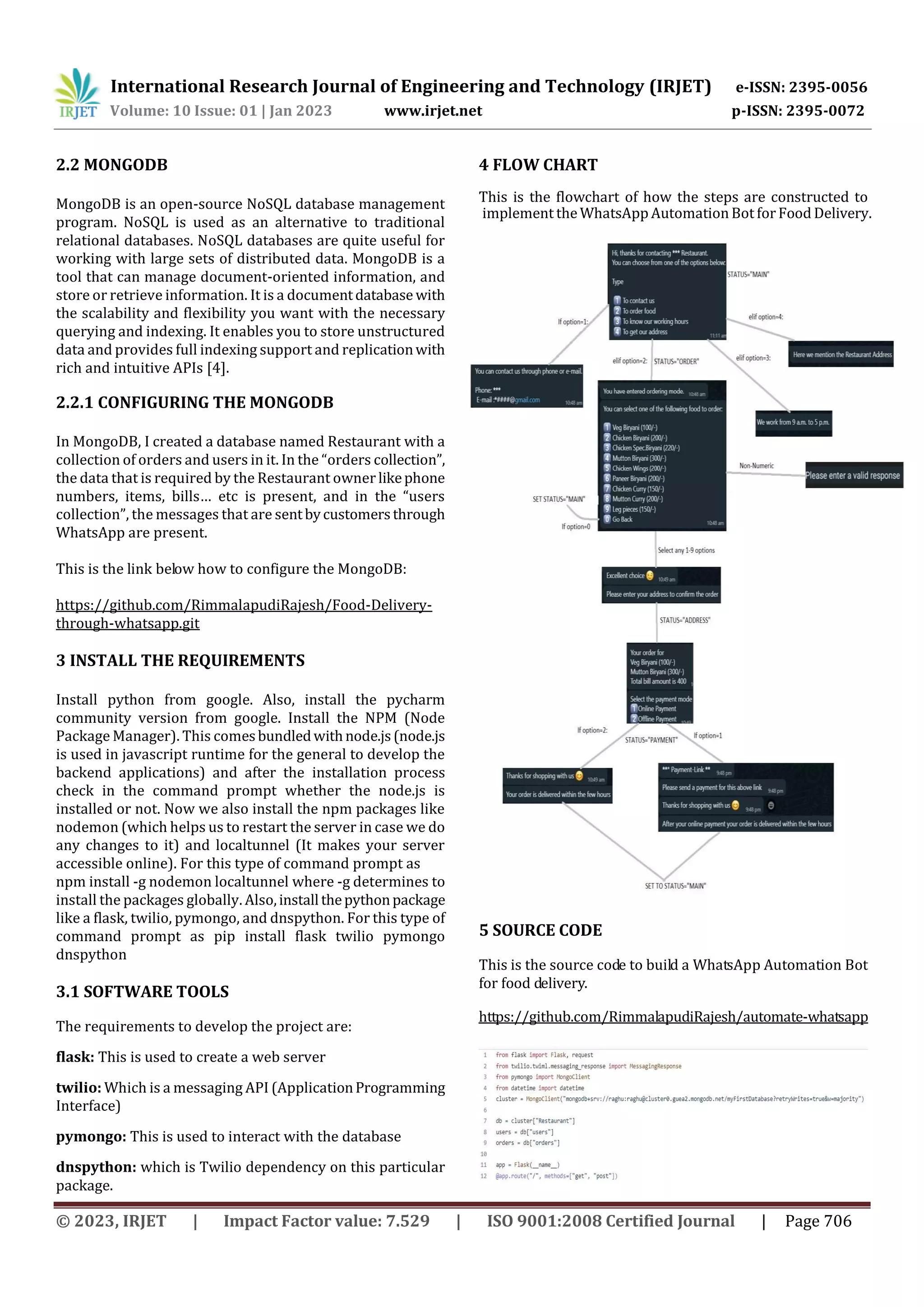 ONLINE FOOD ORDERS THROUGH WHATSAPP AUTOMATION BOT | PDF