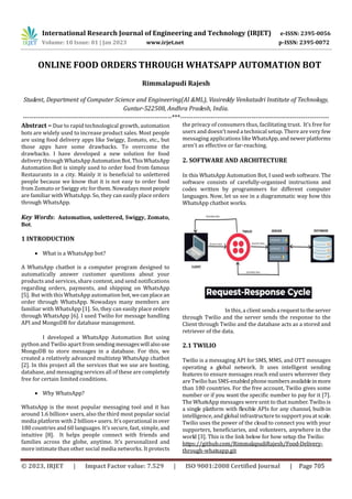 ONLINE FOOD ORDERS THROUGH WHATSAPP AUTOMATION BOT | PDF