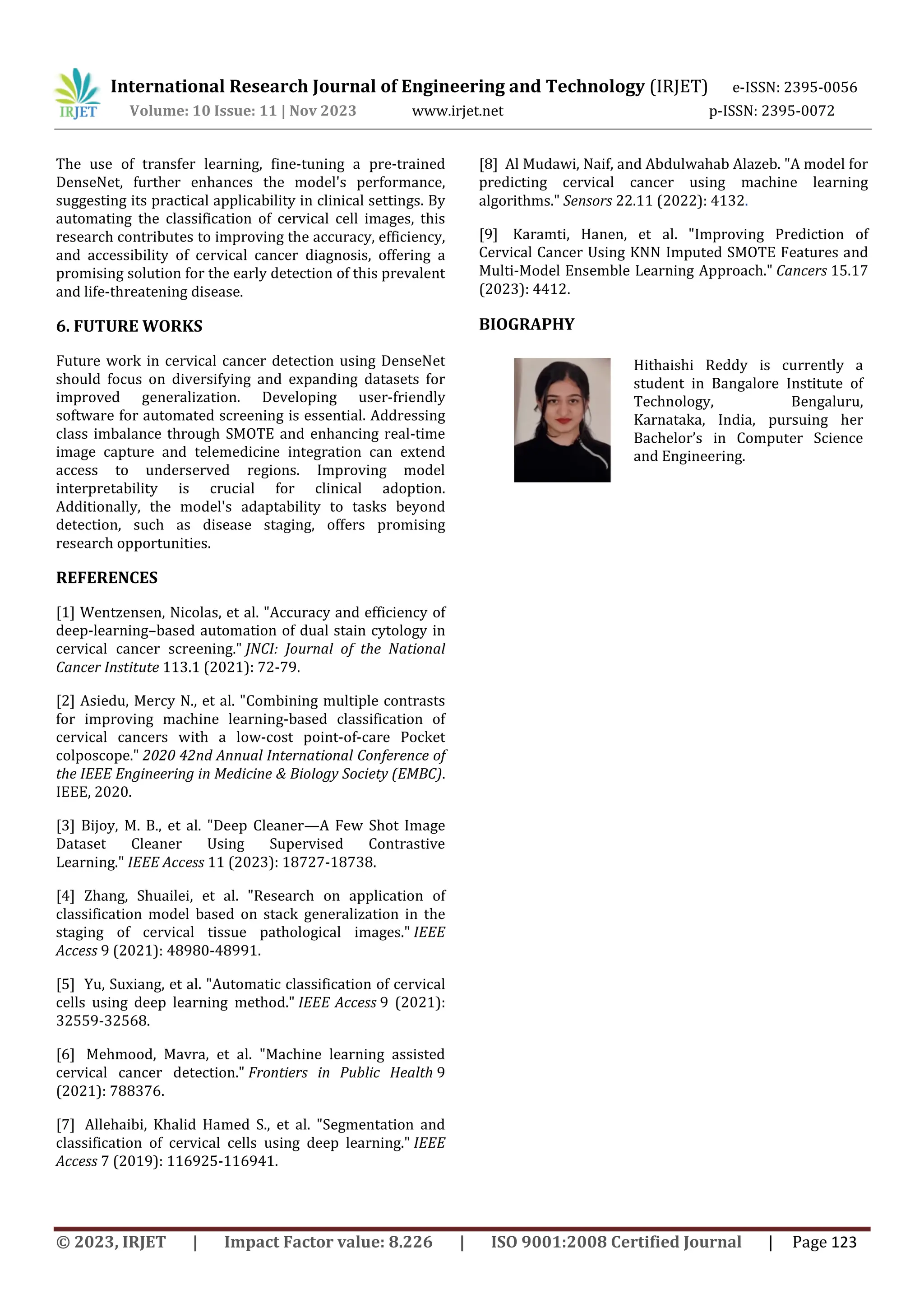 Cervical Cancer Detection An Enhanced Approach Through Transfer