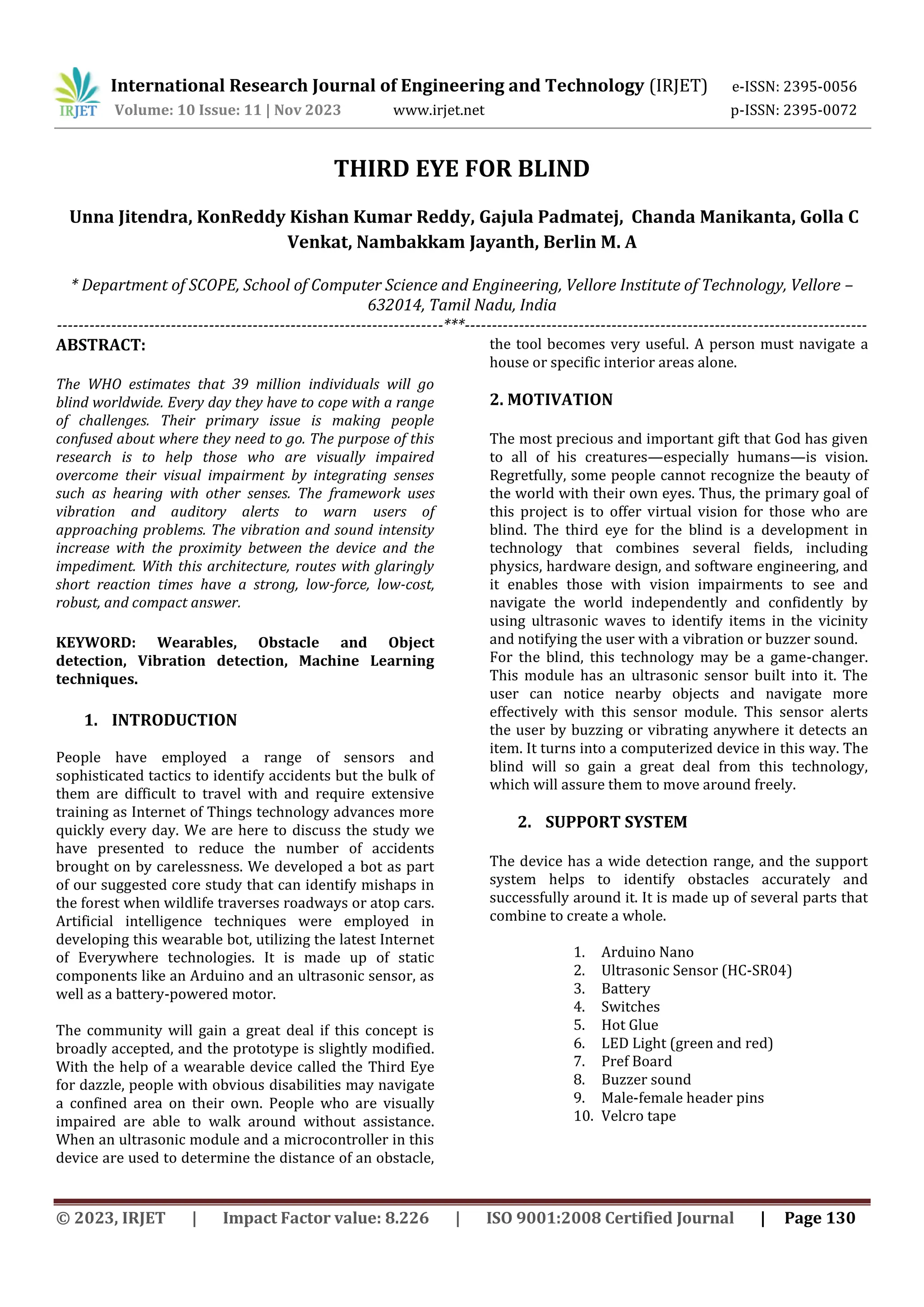 THIRD EYE FOR BLIND | PDF