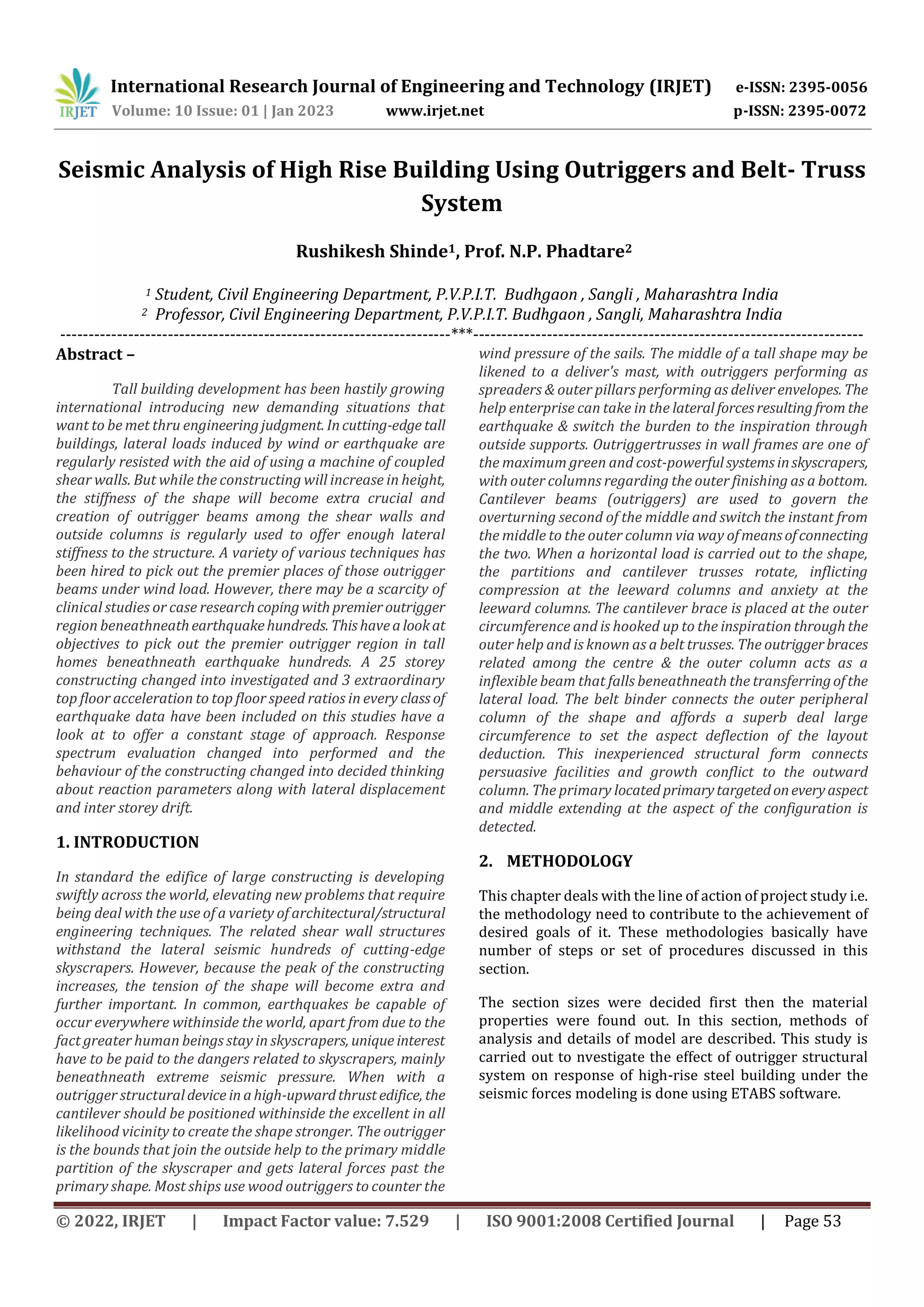 Seismic Analysis of High Rise Building Using Outriggers and Belt- Truss ...