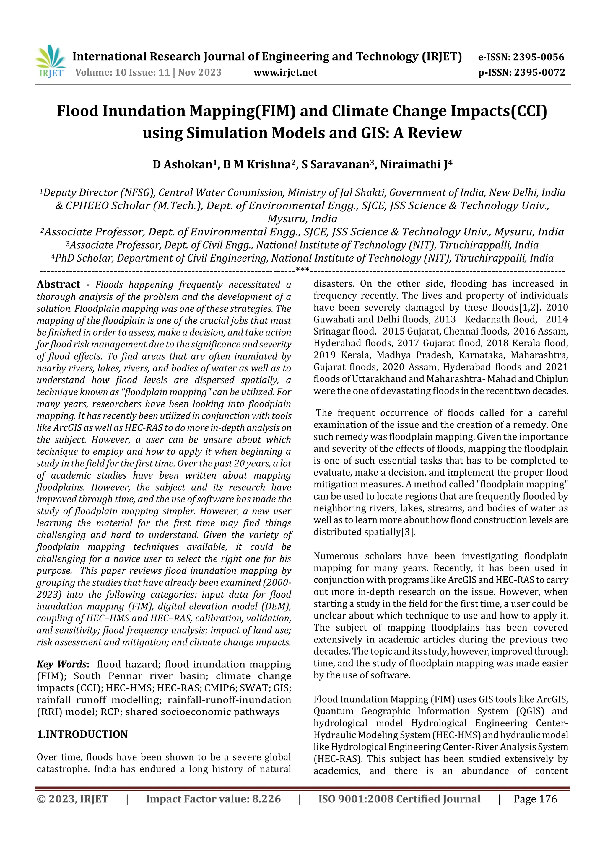 Flood Inundation Mapping(FIM) and Climate Change Impacts(CCI) using Simulation Models and GIS: A ...