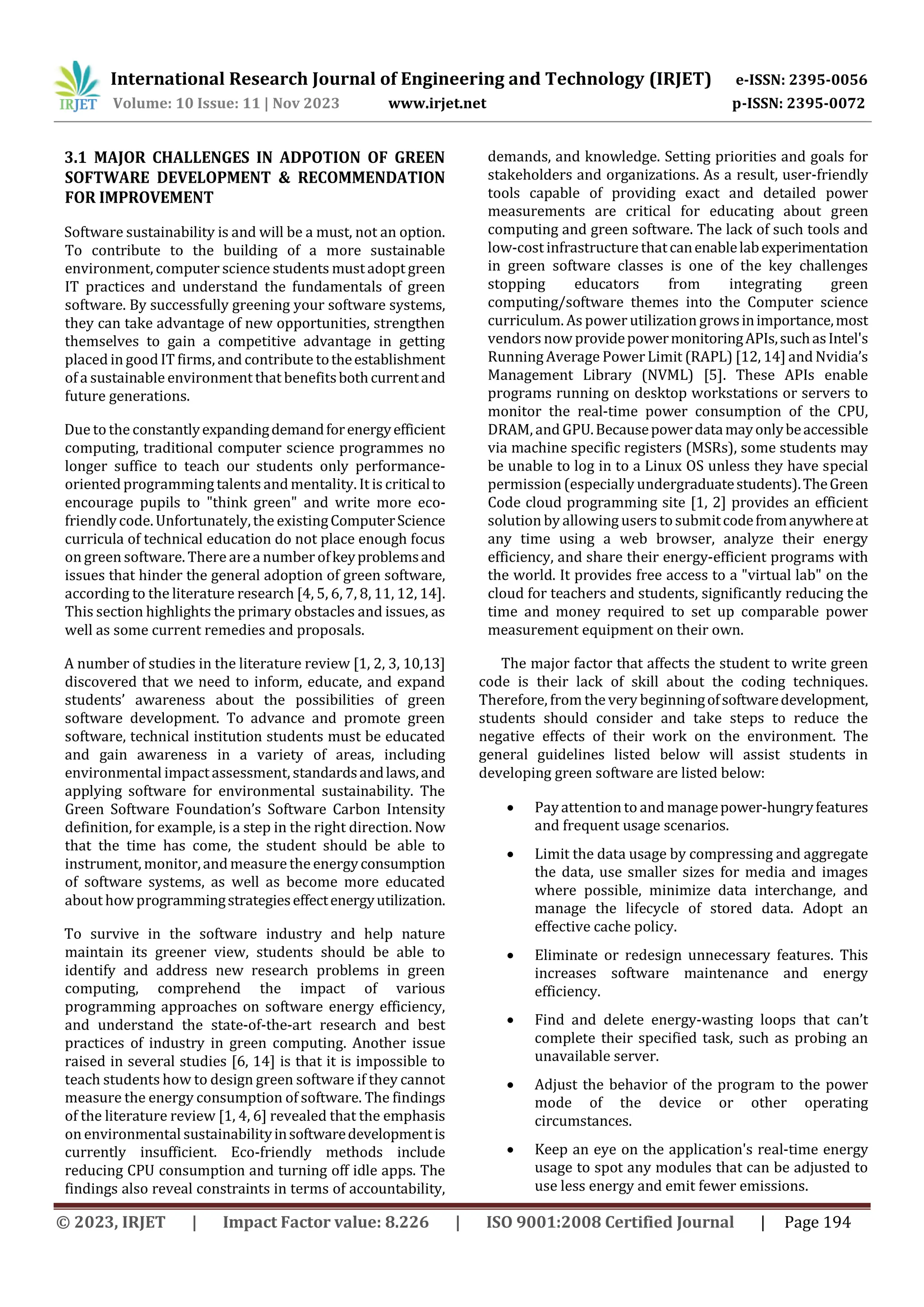 Challenges in Software Engineering for Green Software Development | PDF