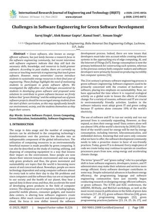 Challenges in Software Engineering for Green Software Development | PDF