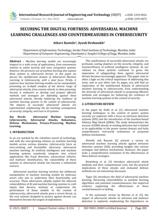 SECURING THE DIGITAL FORTRESS: ADVERSARIAL MACHINE LEARNING CHALLENGES AND COUNTERMEASURES IN ...