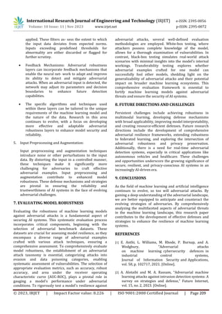 SECURING THE DIGITAL FORTRESS: ADVERSARIAL MACHINE LEARNING CHALLENGES AND COUNTERMEASURES IN ...