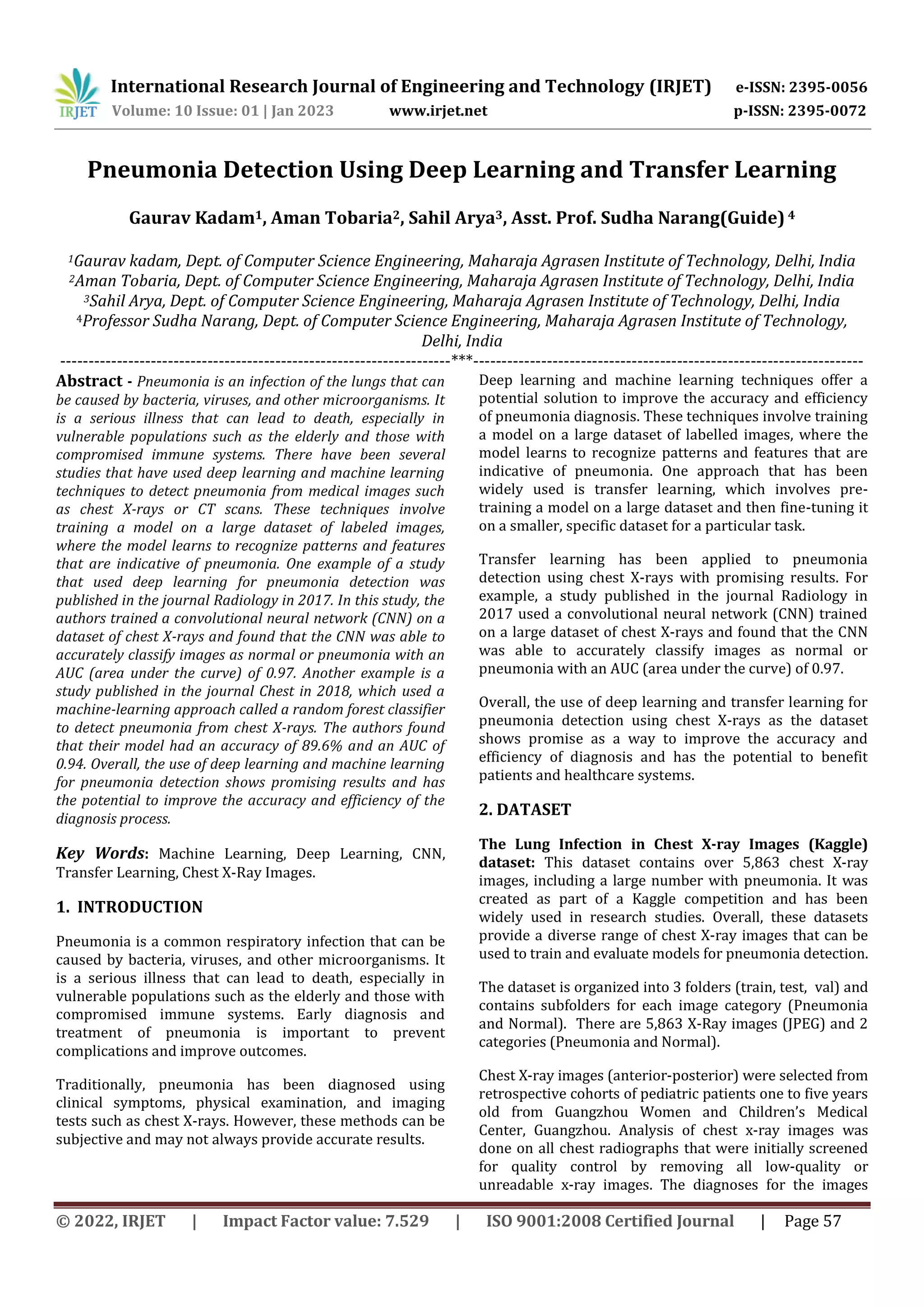 Pneumonia Detection Using Deep Learning And Transfer Learning Pdf
