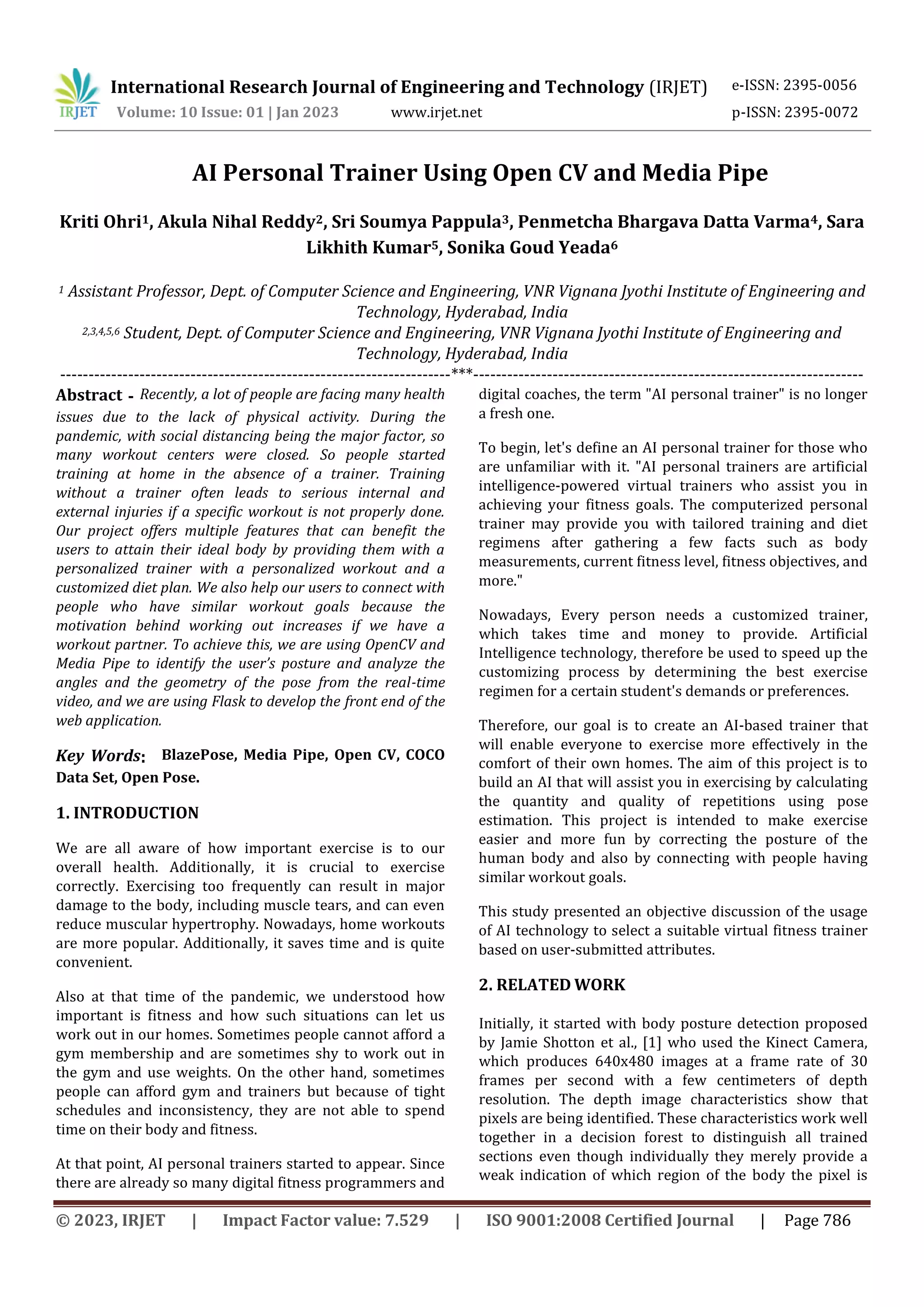 AI Personal Trainer Using Open CV and Media Pipe | PDF