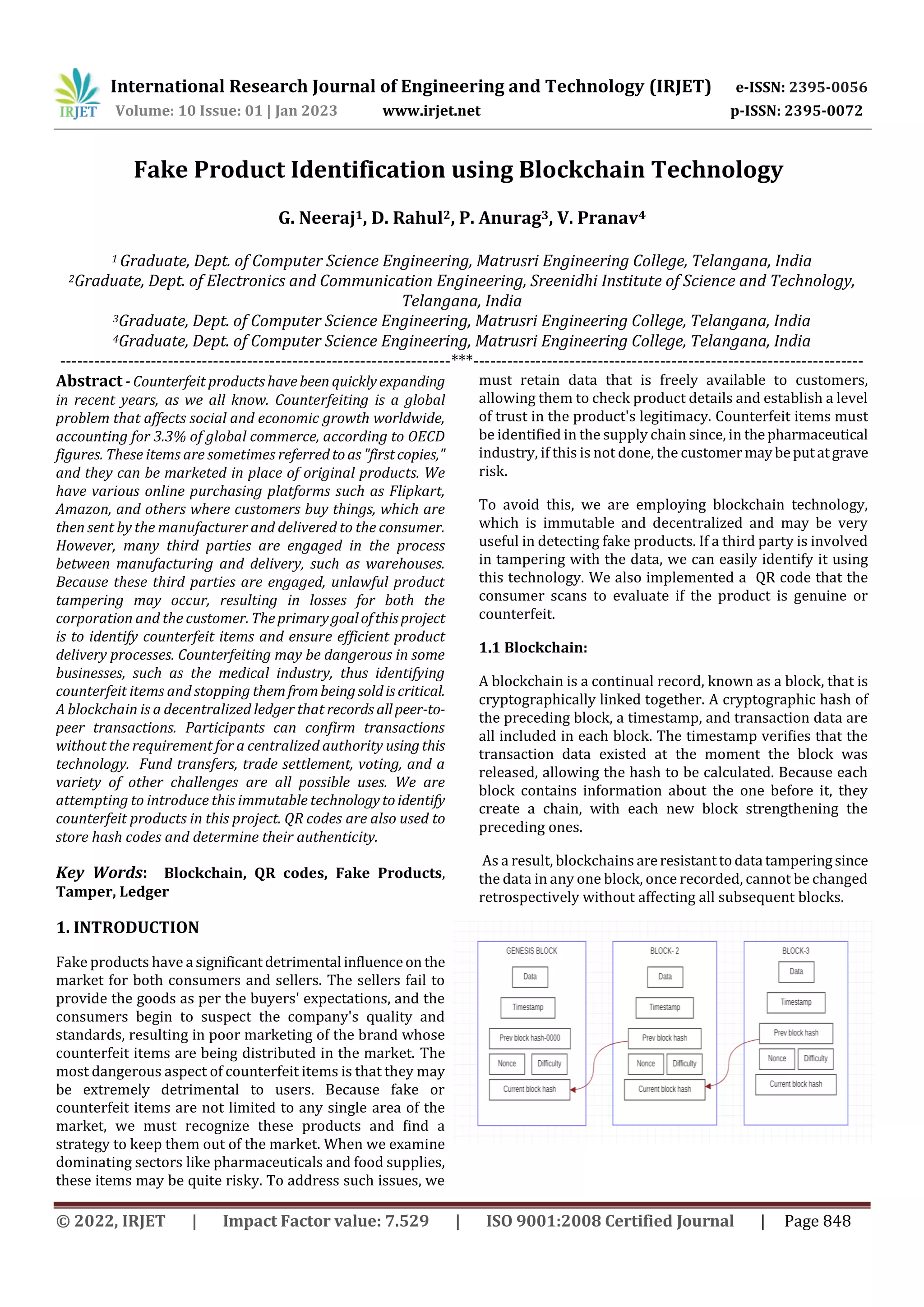 Fake Product Identification using Blockchain Technology | PDF