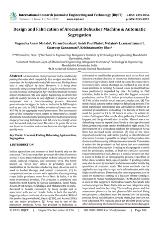 Design and Fabrication of Arecanut Dehusker Machine & Automatic Segregation | PDF