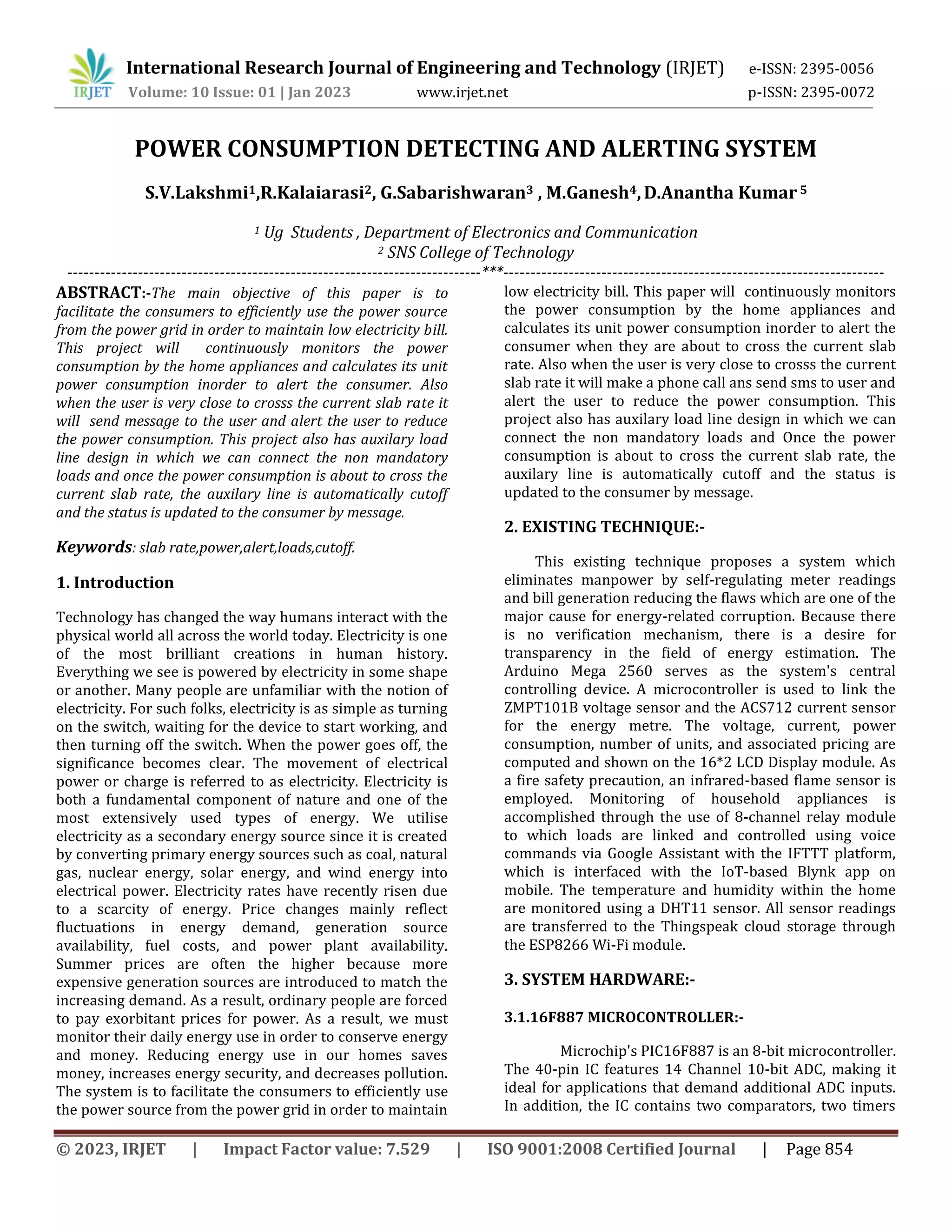 POWER CONSUMPTION DETECTING AND ALERTING SYSTEM | PDF